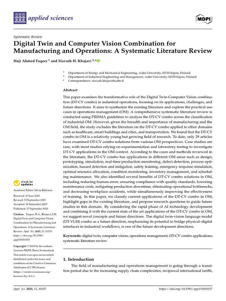 Digital Twin and Computer Vision Combination For M | PDF | Internet Of ...