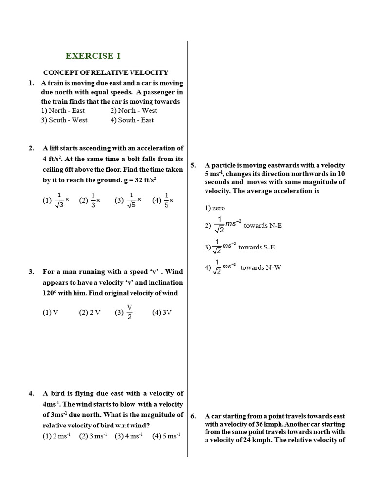 Relative Velocity Concepts and Exercises | PDF | Rotation Around A ...
