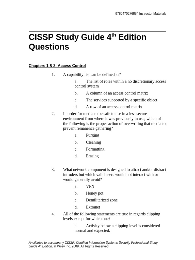 Exam Questions for CISSP Practice test part 1 Foundation | PDF | Denial Of Service Attack ...