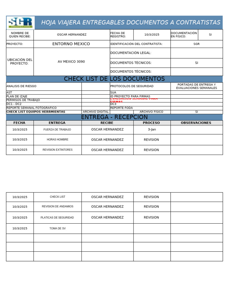 Copia de HOJA VIAJERA CHECK LIST | PDF