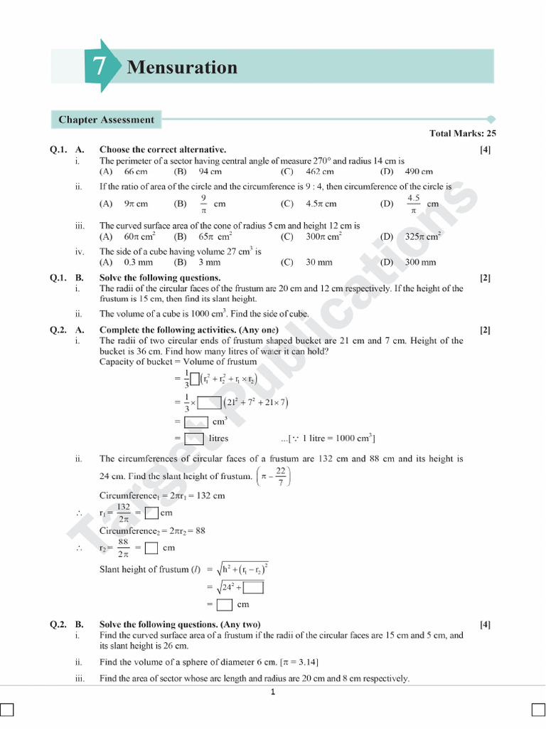 Std. 10th (EM) Perfect - Mathematics II - Chapter Assessment and Its ...
