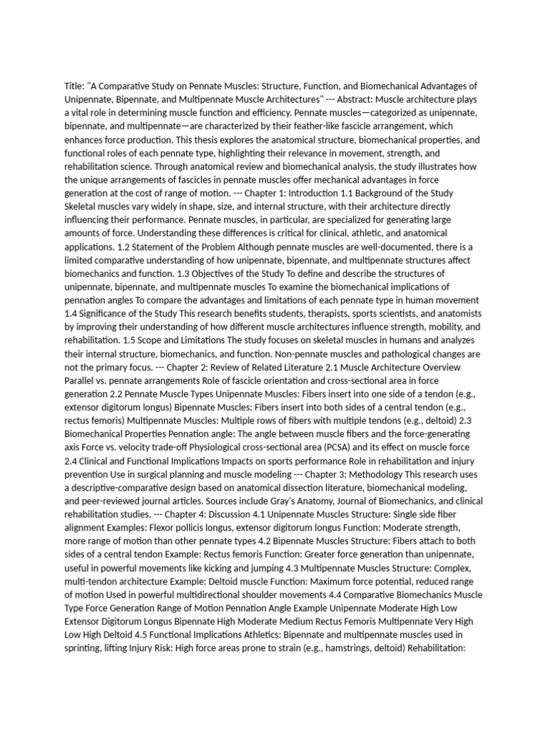 A Comparative Study On Pennate Muscles | PDF | Biomechanics ...