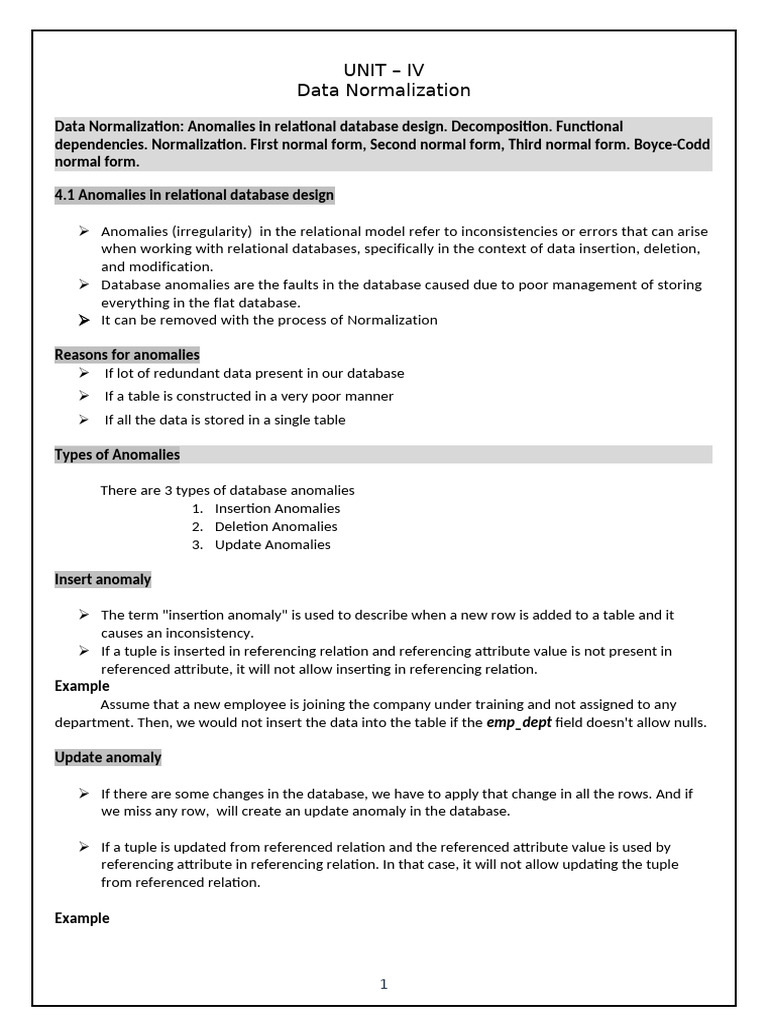Unit IV - Data Normalization | PDF | Relational Database | Data Management