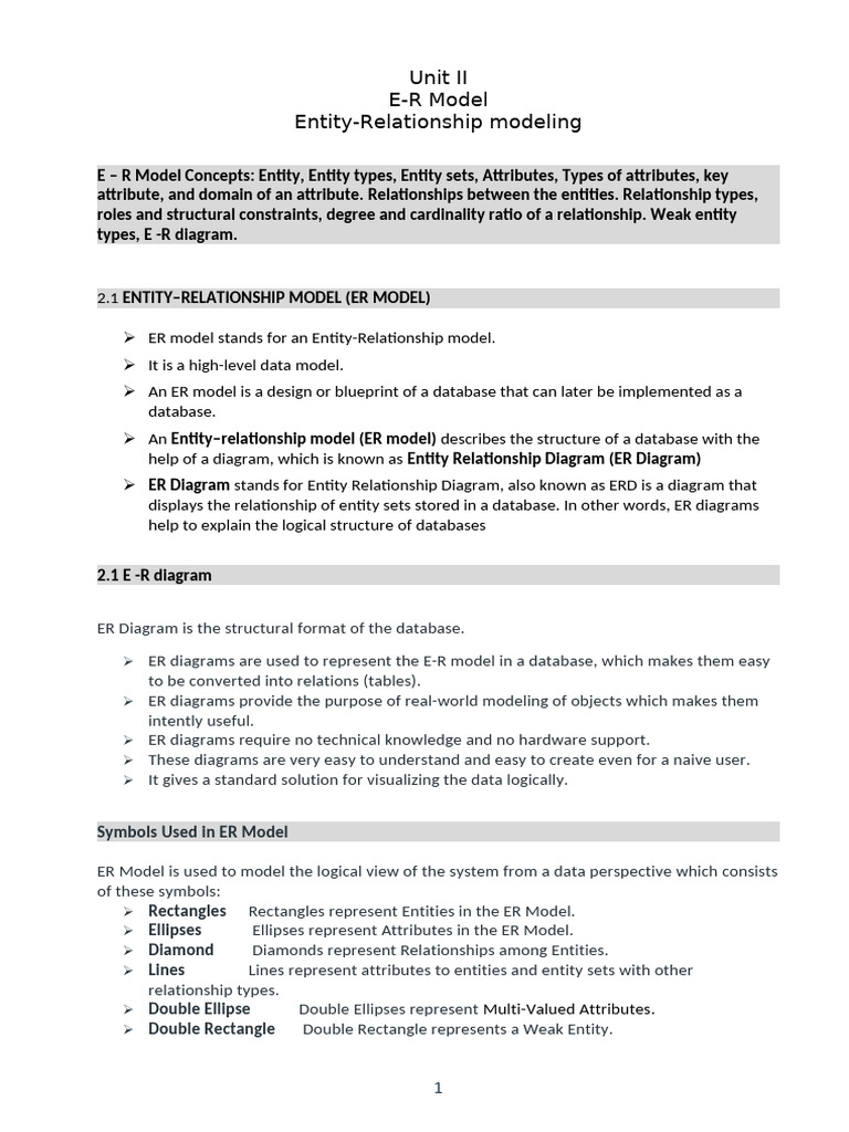Unit II - ER Model | PDF | Computer Programming | Data