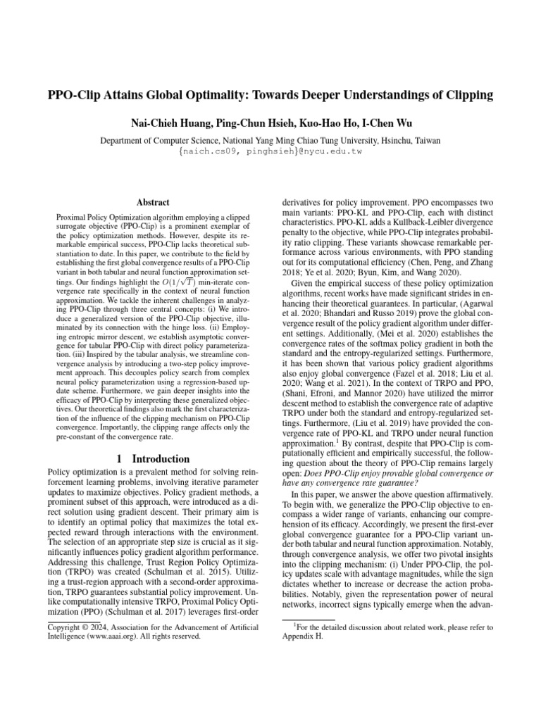 Global Convergence of PPO-Clip Algorithm | PDF | Mathematical ...