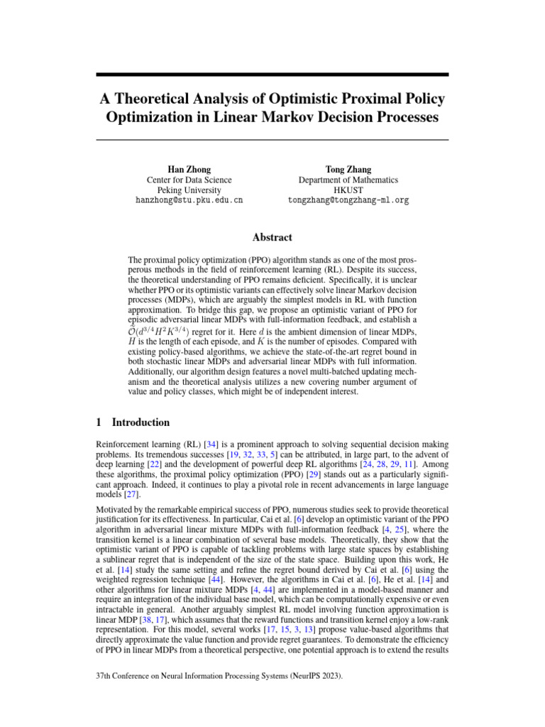 Optimistic PPO for Linear MDPs Analysis | PDF | Applied Mathematics ...