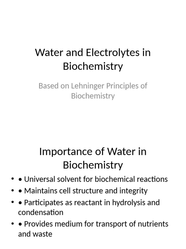Water and Electrolytes in Biochemistry | PDF