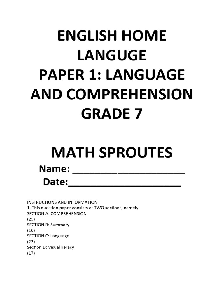 Grade 7 Language Comprehension Paper | PDF | Reading Comprehension ...