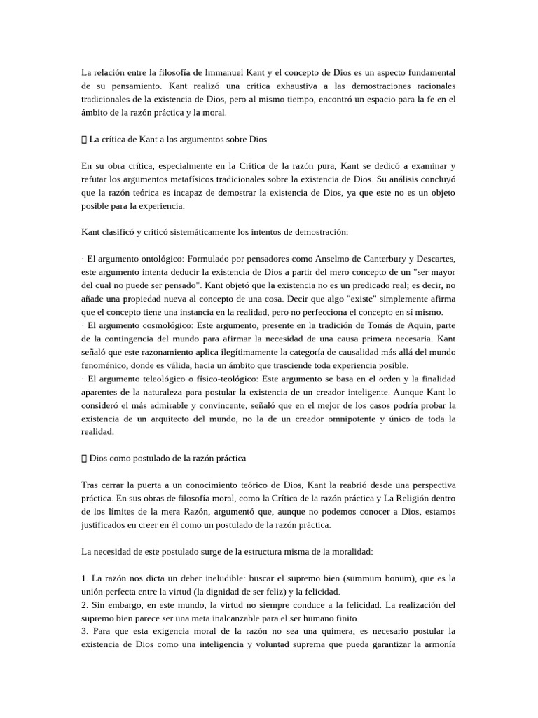 Kant y la Fe en Dios: Un Análisis | PDF | Immanuel Kant | Existencia