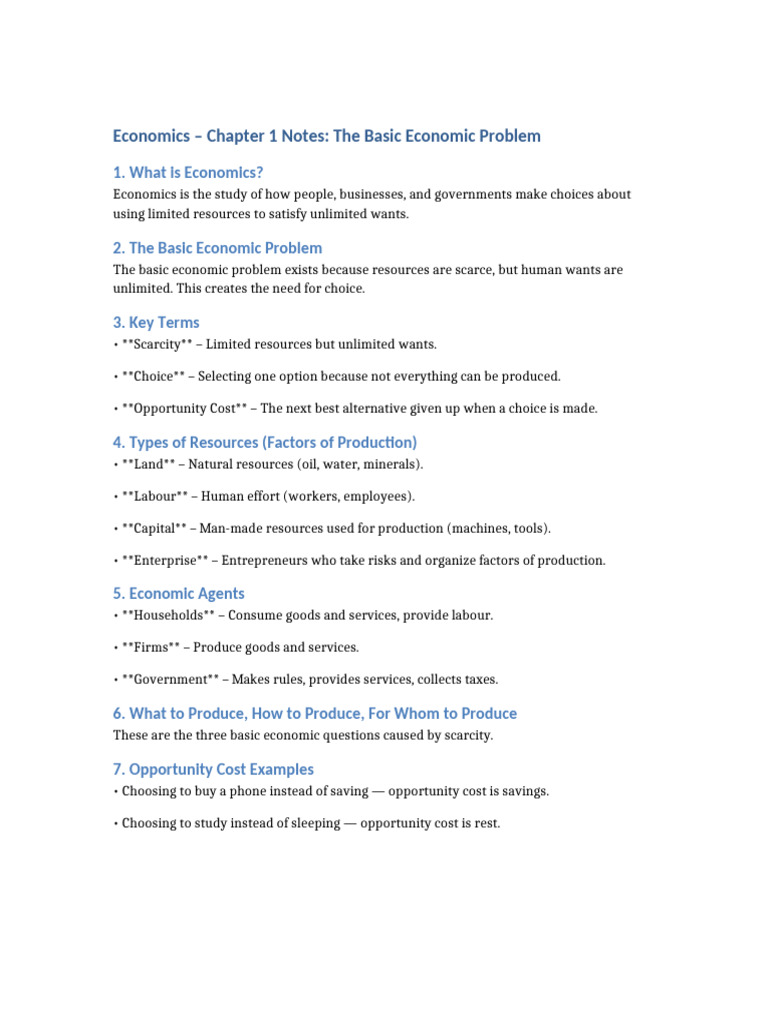 Economics Chapter1 Notes | PDF