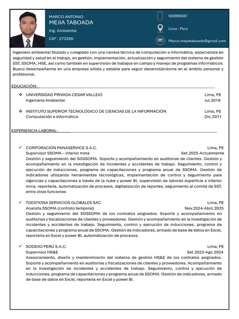 CV Marco Mejia | PDF | Informática | Lima