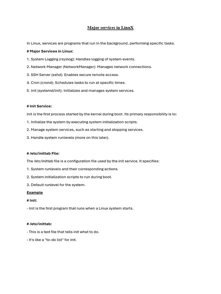 Major Services in Linux | PDF