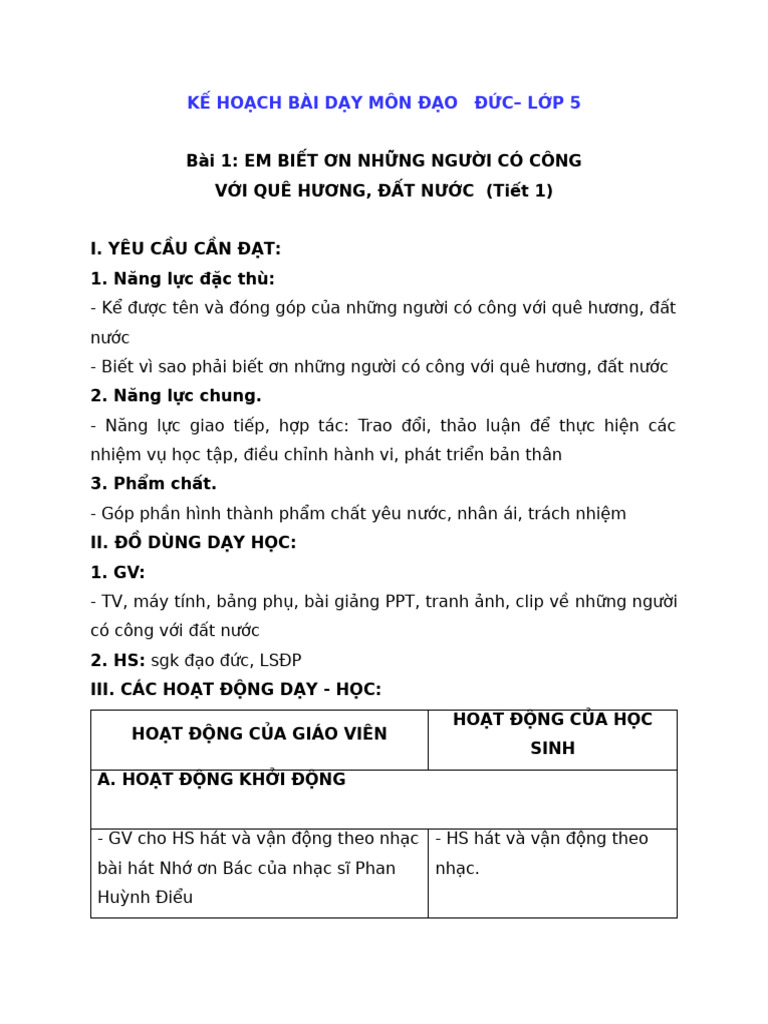 CD Bai 1 em Biet On Nhung Nguoi Co Cong Voi Que Huong Dat Nuoc | PDF
