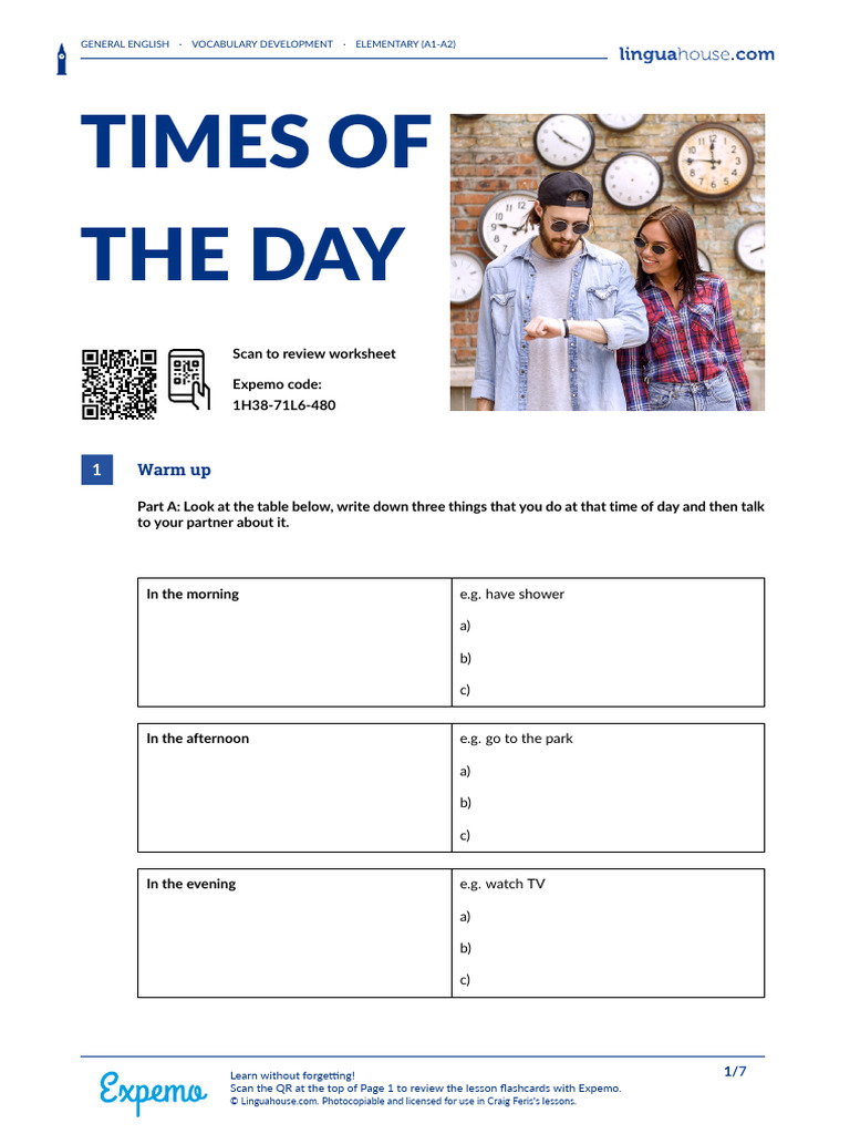Times of The Day British English Student A1 A2 | PDF | Linguistics