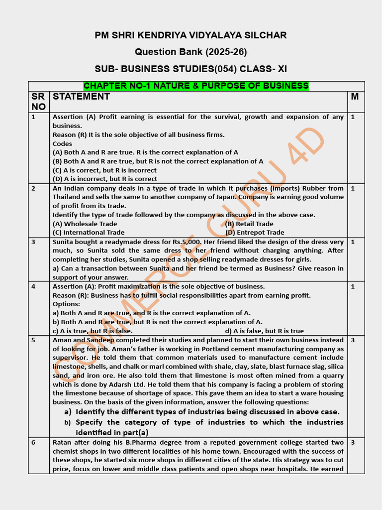 Question Bank Bst-Xi | PDF | Business | Business Economics