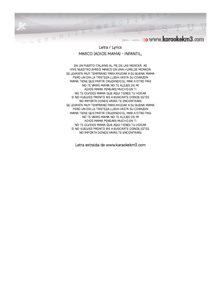 Letra de "Adiós Mama" Infantil | PDF