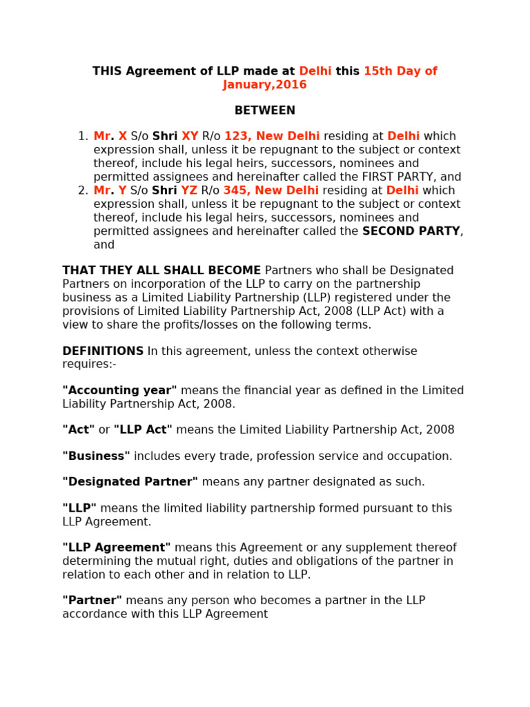 LLP Agreement | PDF | Limited Liability Partnership | Partnership