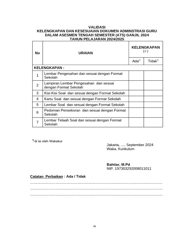 Lembar Validasi Dokumen | PDF