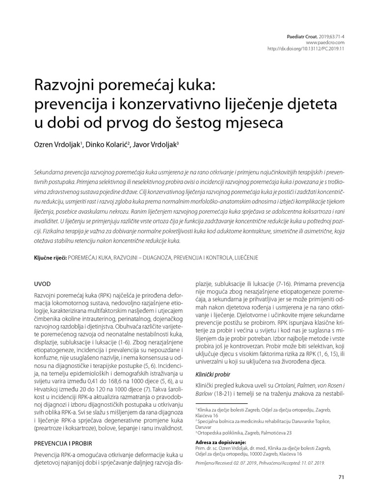 Razvojni Poremecaj Kuka Prevencija I Konzervativno Lijecenje Djeteta U Dobi Od Prvog Do Sestog ...