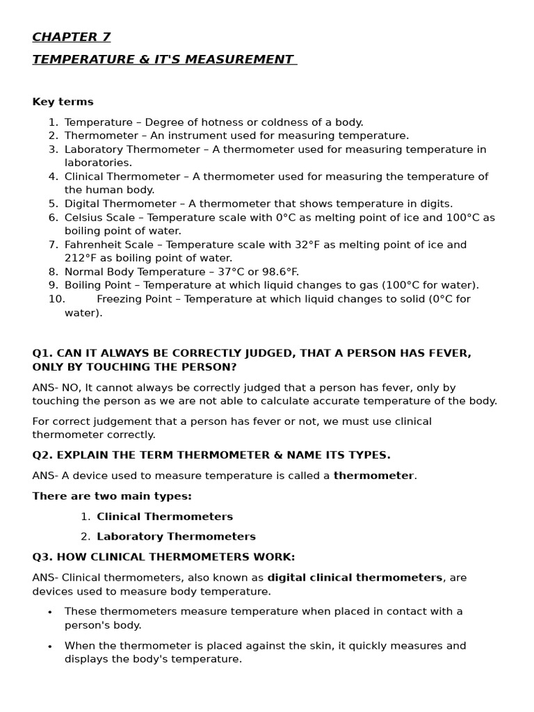 6th CH 7 Temp & It's Measurement QUES ANS | PDF | Fahrenheit | Thermometer