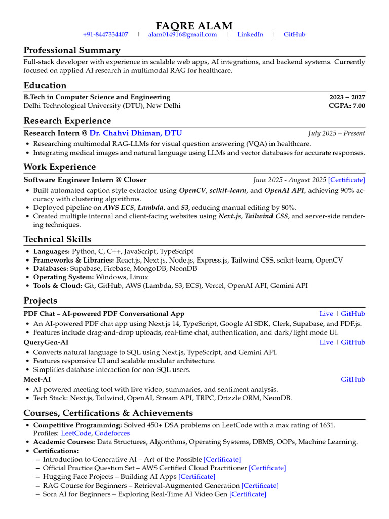 Alam Resume | PDF | Artificial Intelligence | Intelligence (AI) & Semantics