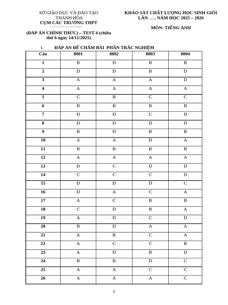 TEST 4 - DAP AN TA | PDF