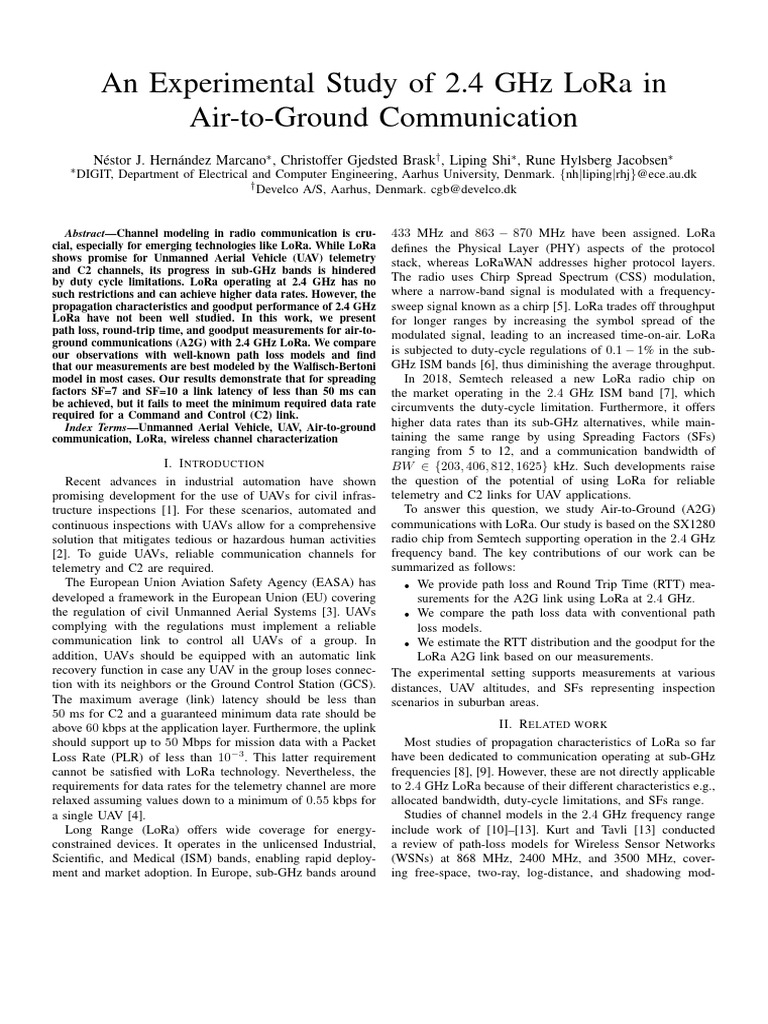 Develco Article An Experimental Study of 2.4 GHZ LoRa in Air To Ground ...