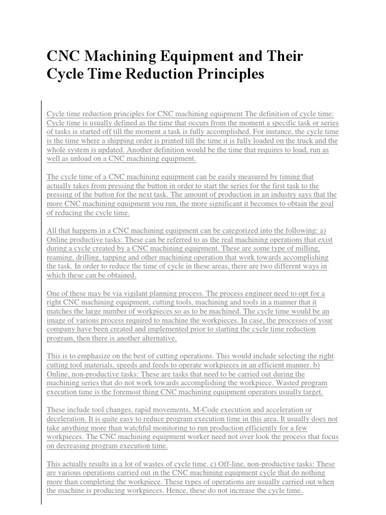 Cycle Time Reduction Principles | Machining | Numerical Control | Free ...