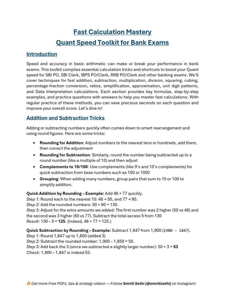 Fast Calculation Mastery - Quant Speed Toolkit | PDF | Percentage ...