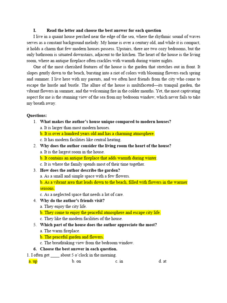Reading Comprehension Practice Unit 1 FF | PDF
