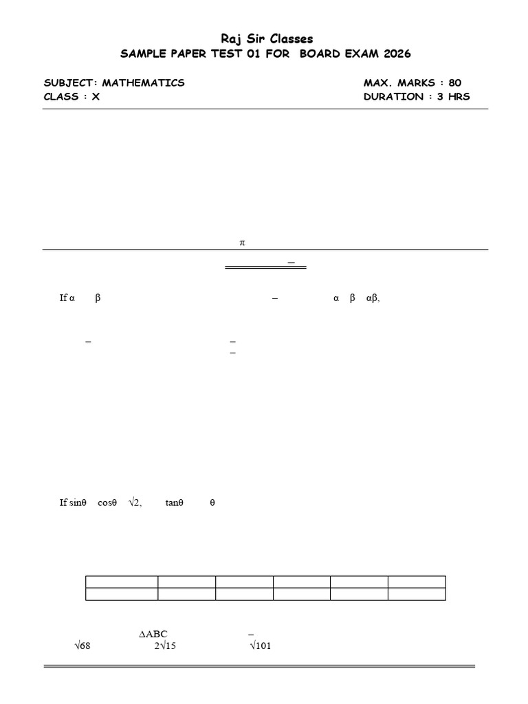 Maths SAMPLE PAPER 1 | PDF | Circle | Elementary Mathematics
