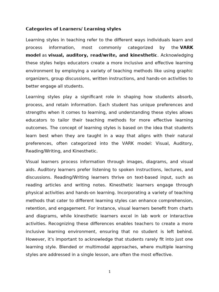 Understanding Learning Styles in Education | PDF | Learning Styles ...
