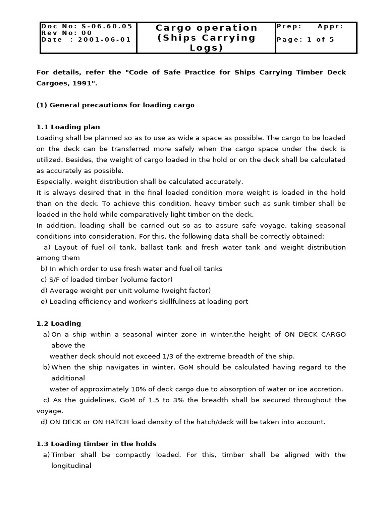 Timber Cargo Loading Guidelines | PDF | Ships | Cargo