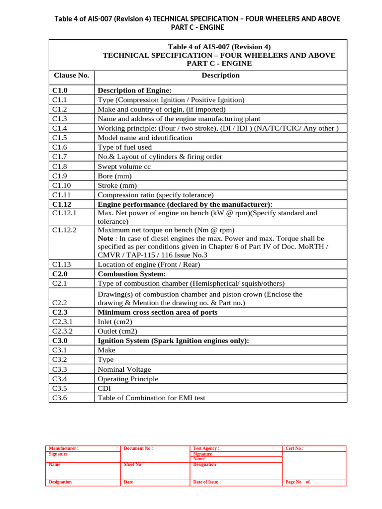 AIS-007 Engine Specifications for Four-Wheelers | PDF | Diesel Engine ...