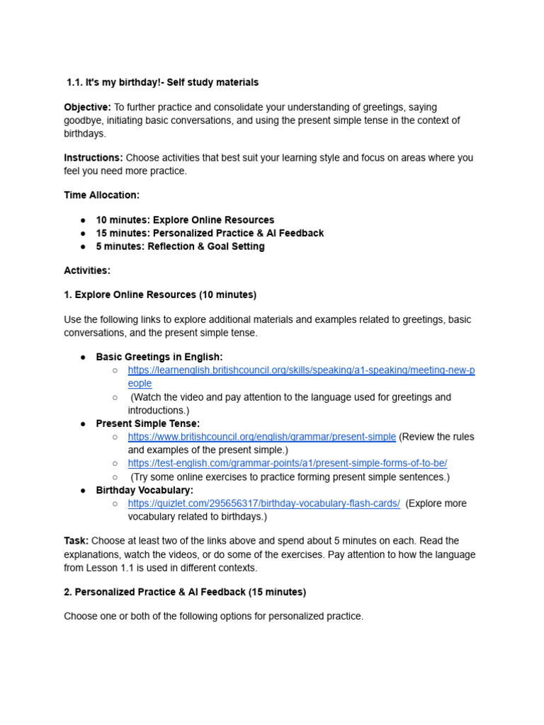 1.1. It - S My Birthday! - Self Study Materials | PDF | Cognitive ...