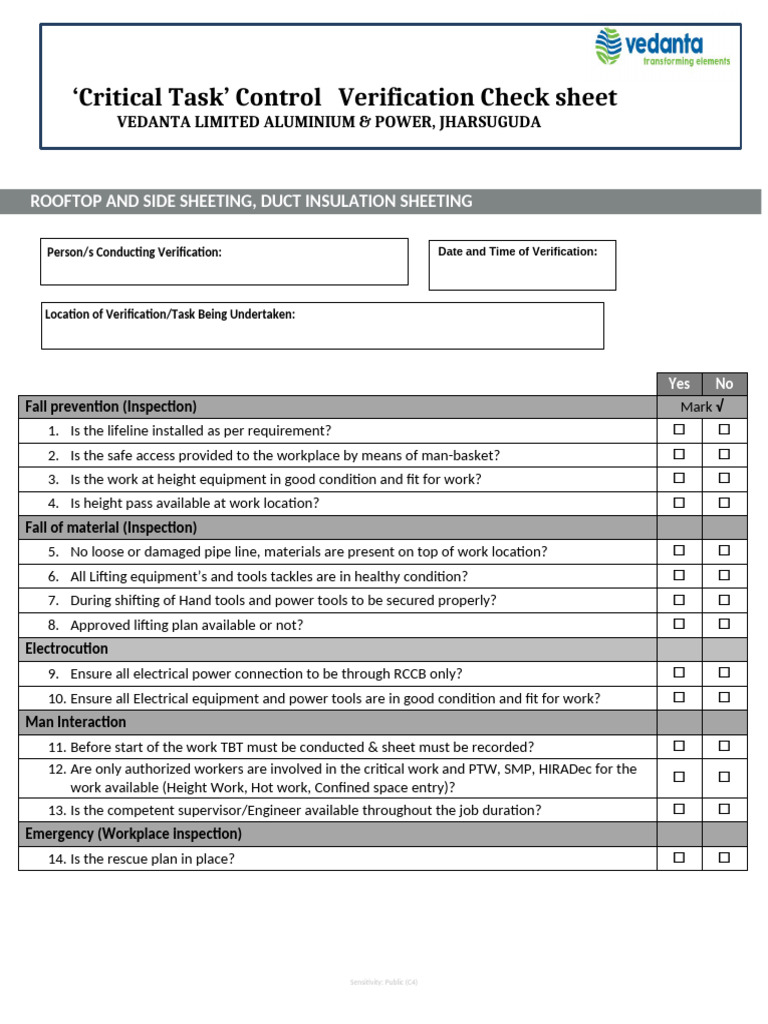 Rooftop and Side Sheeting, Duct Insulation Sheeting Checklist | PDF ...