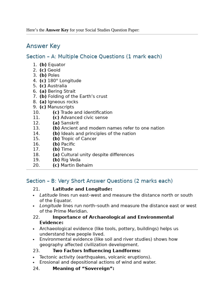 Social Studies Answer Key Guide | PDF | Longitude | Latitude