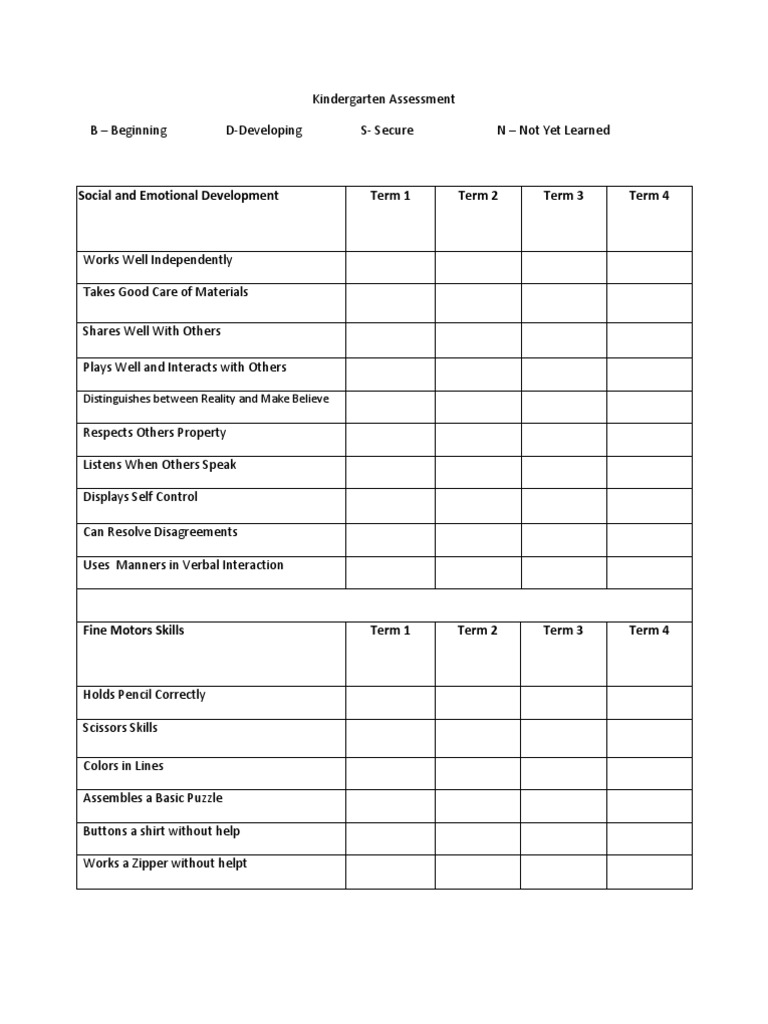 Kindergarten Assessment | PDF