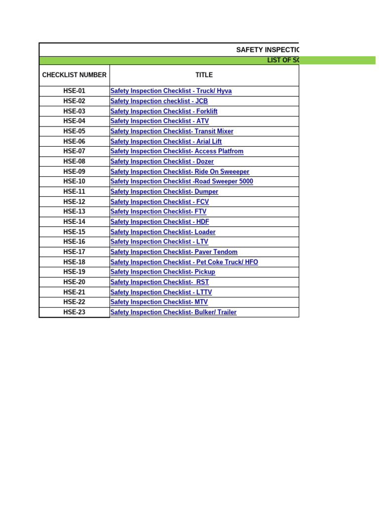Vehicle Safety Inspection Checklists | PDF | Truck | Forklift