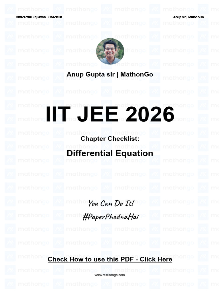 Differential Equations Checklist for IIT JEE | PDF | Equations ...