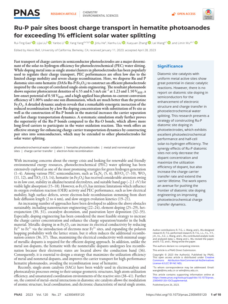 Ru-P Doping Enhances Hematite Photoanodes | PDF | Doping (Semiconductor ...