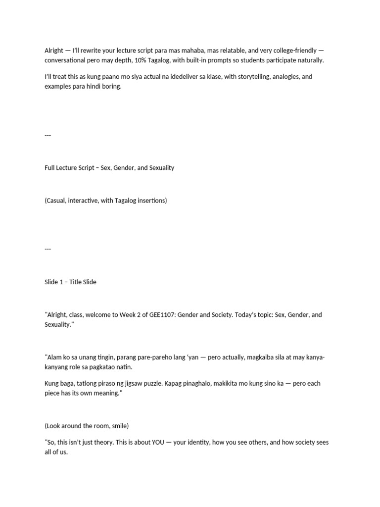 Week 2 - GEE 1107 Script | PDF | Sexual Orientation | Gender