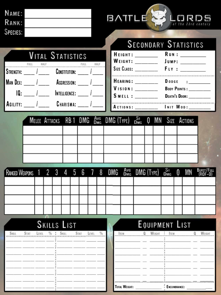 Character Vital Statistics Template | PDF | Role Playing Games ...