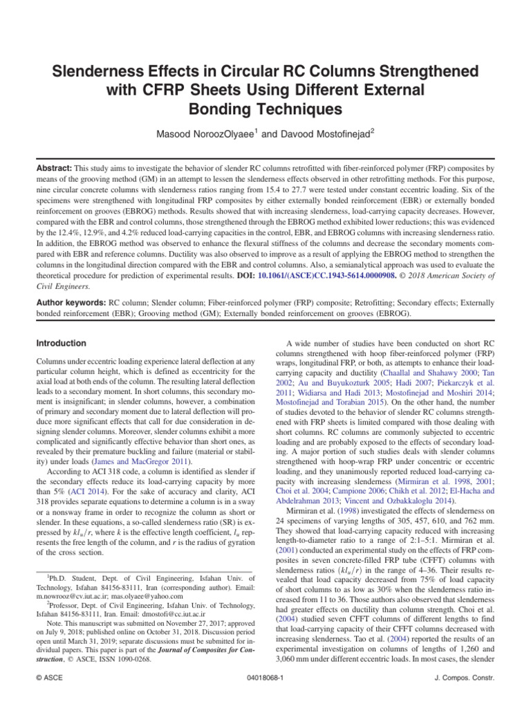 Slender RC Columns Strengthened with CFRP | PDF | Fibre Reinforced ...