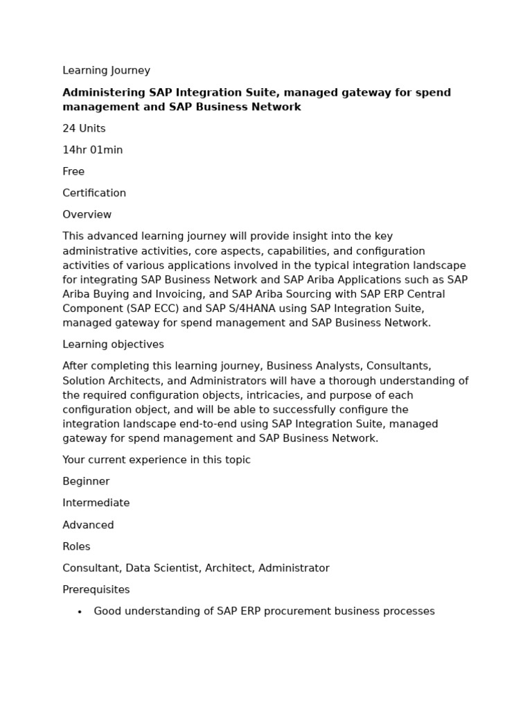 Administering SAP Integration Suite, Managed Gateway For Spend Management and SAP Business ...