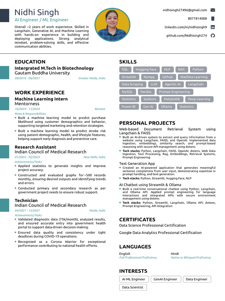 Nidhi Singh_AI ML Engineer-6 | PDF | Artificial Intelligence | Intelligence (AI) & Semantics