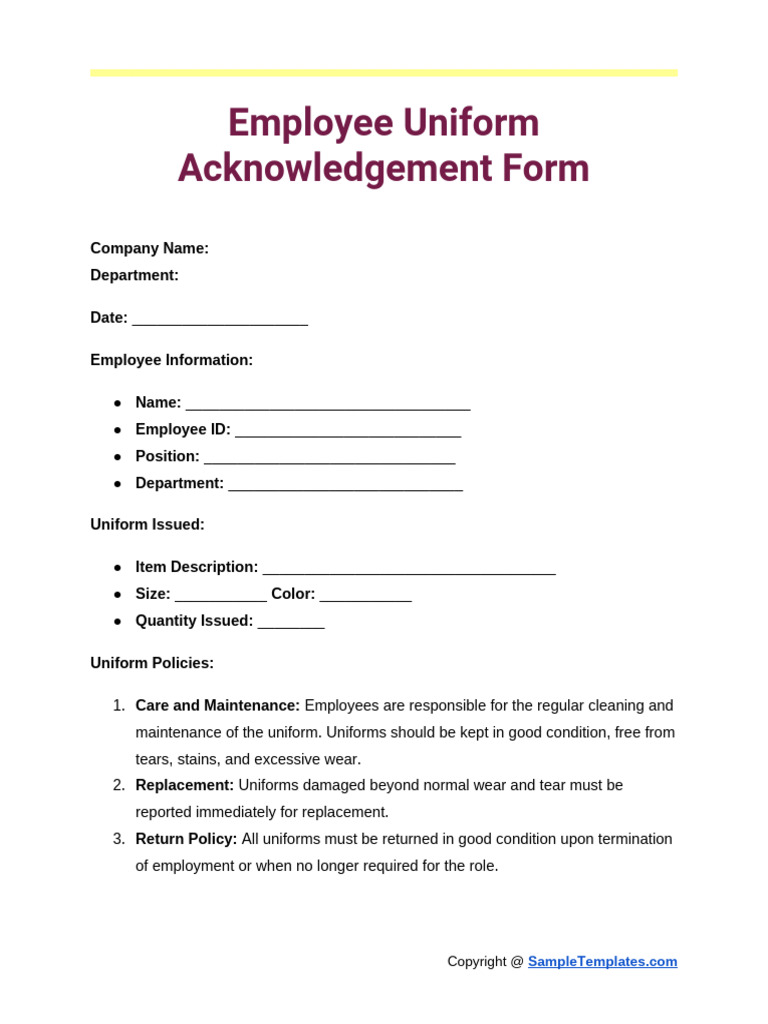 Employee Uniform Acknowledgement Form | PDF