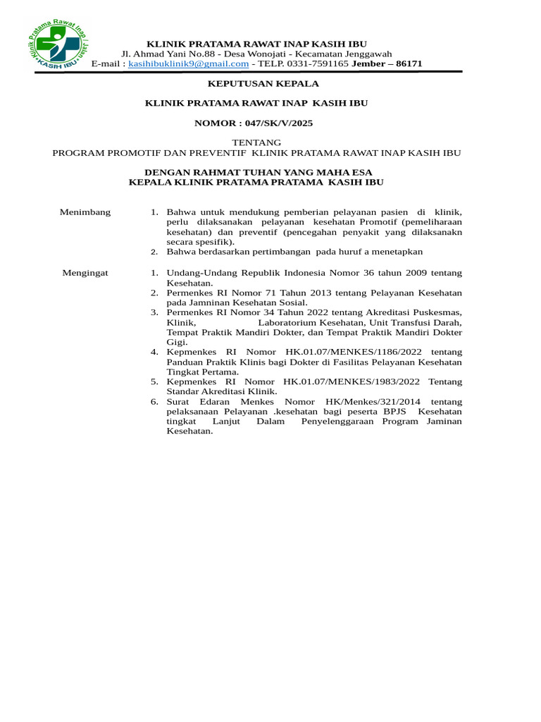 New 1.Sk Program Layanan Promotif Dan Preventif Kki | PDF
