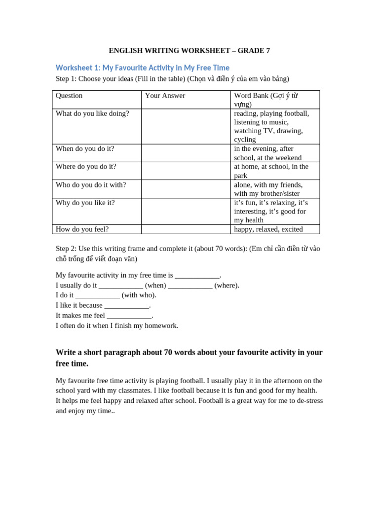 Grade 7 English Writing Worksheets | PDF