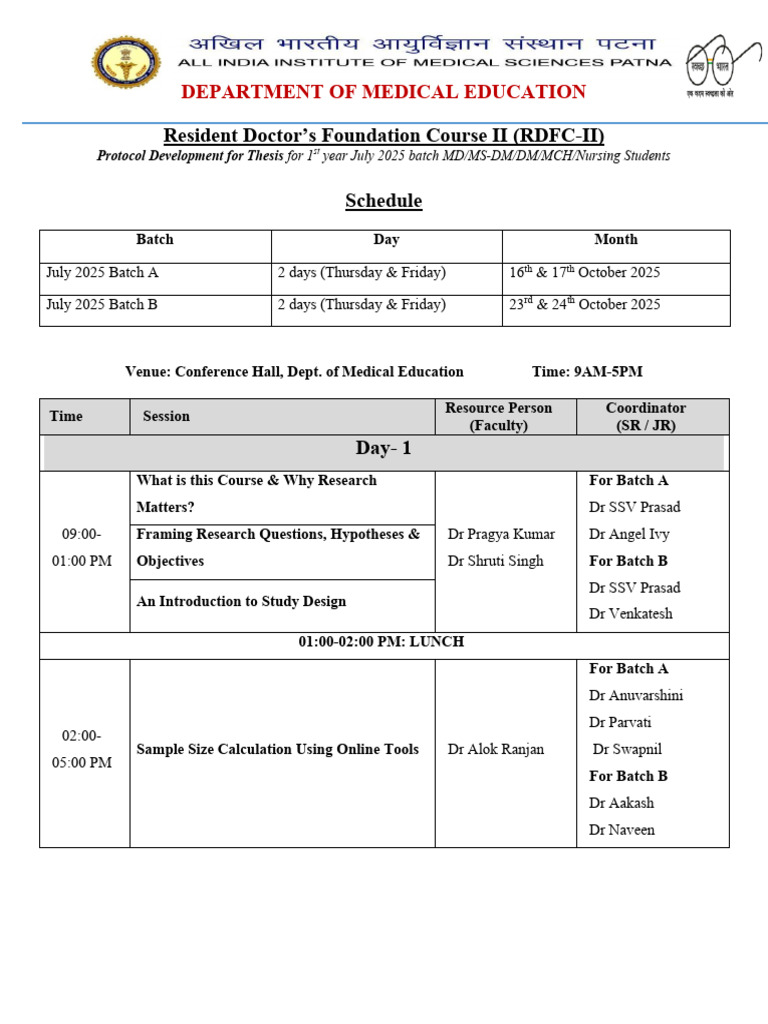 RDFC II Program & Schedule PG July 2025 Batch | PDF | Inquiry | Science
